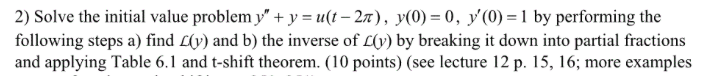 Solved Solve the initial value problem y" + y = u(t - 2pi), | Chegg.com