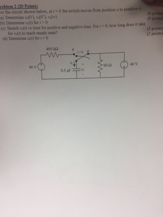 Solved For the circuit shown below, at t = 0 the switch | Chegg.com