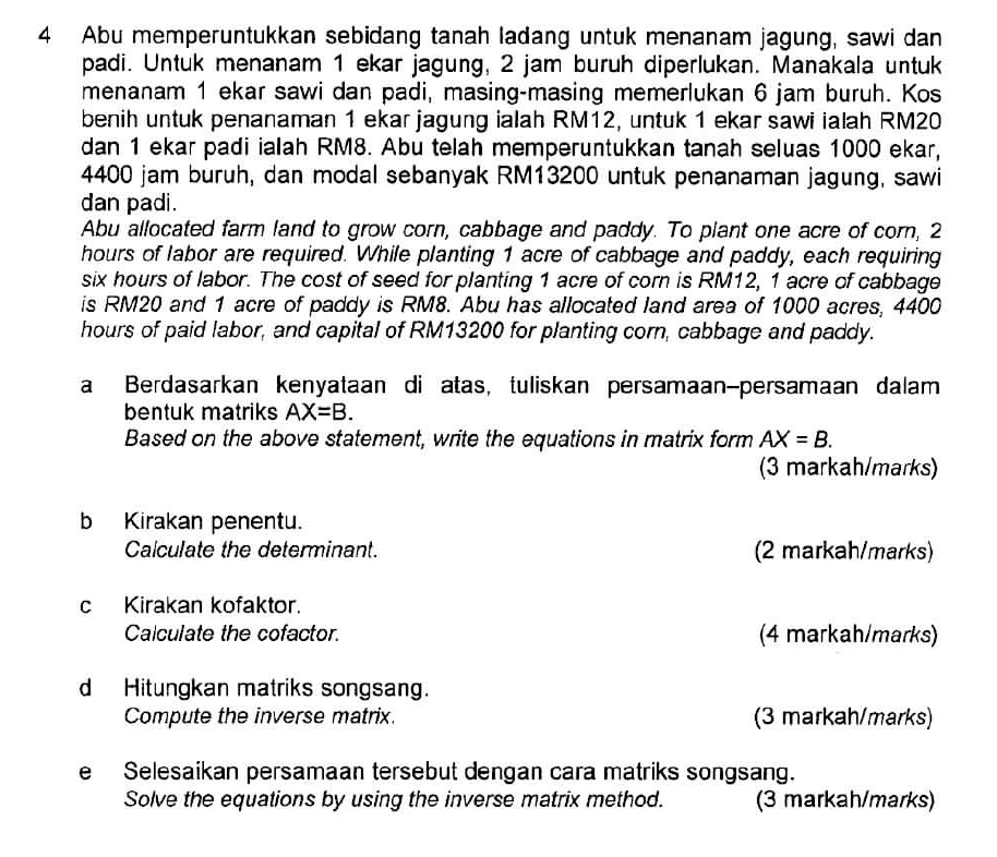 Solved Abu memperuntukkan sebidang tanah ladang untuk | Chegg.com