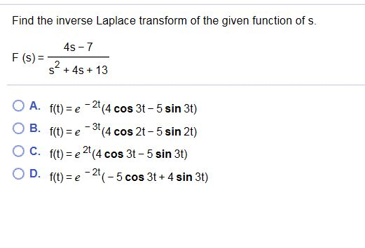 Solved Find the inverse Laplace transform of the given | Chegg.com