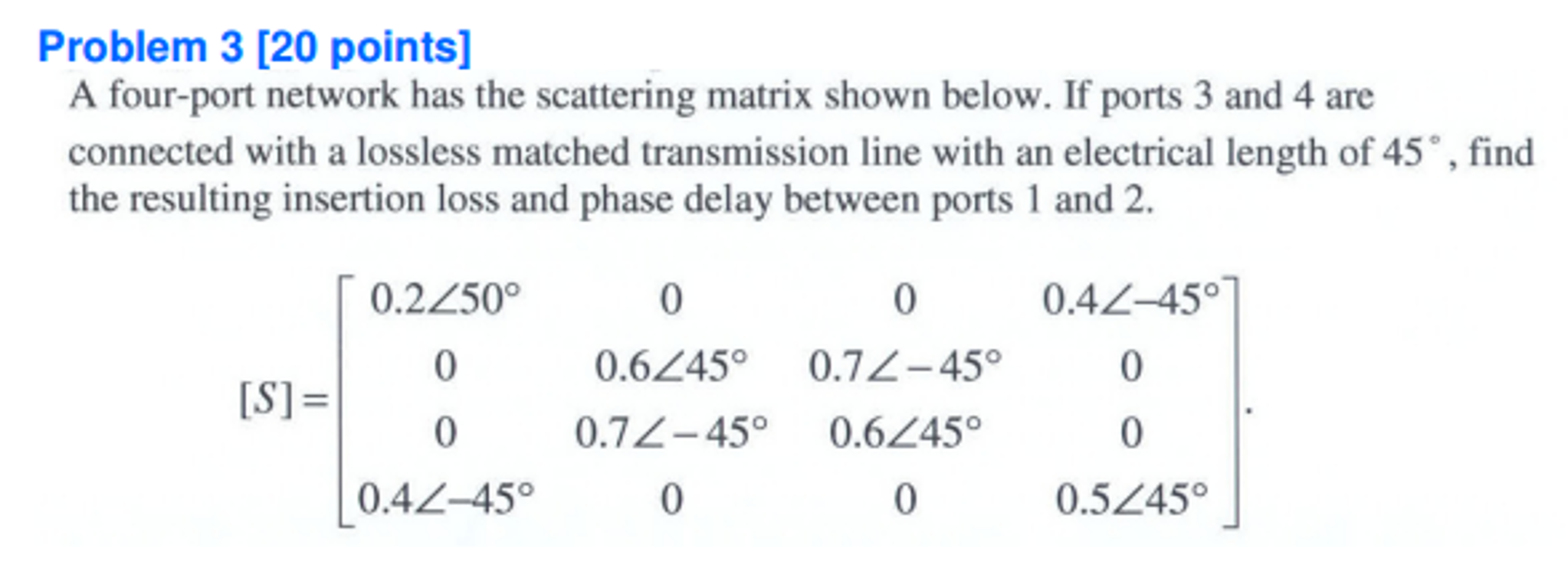 A four-port network has the scattering matrix shown | Chegg.com