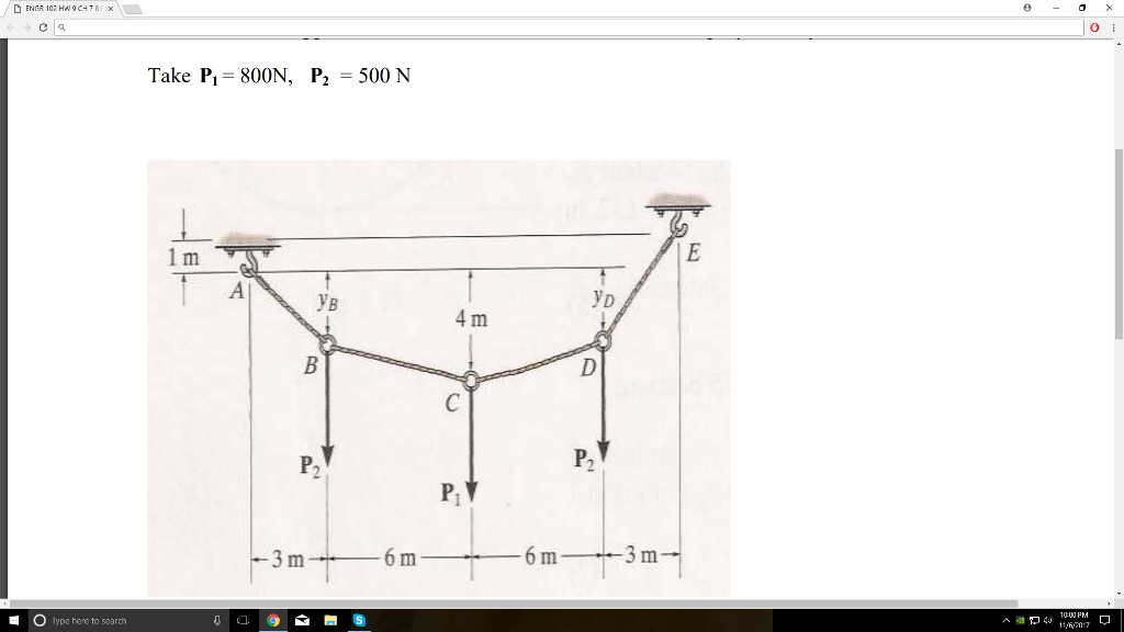 Solved The cable supports the three loads shown. Determine | Chegg.com