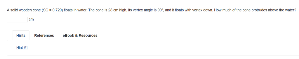 Solved A solid wooden cone (SG = 0.729) floats in water. The | Chegg.com
