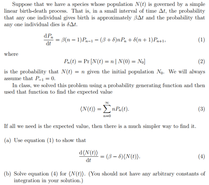 Solved Suppose that we have a species whose population N(t) | Chegg.com