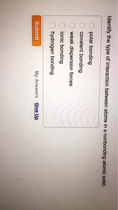 Solved Identify the type of interaction between atoms in a | Chegg.com