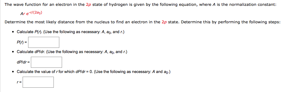 Solved The wave function for an electron In the 2p state of | Chegg.com