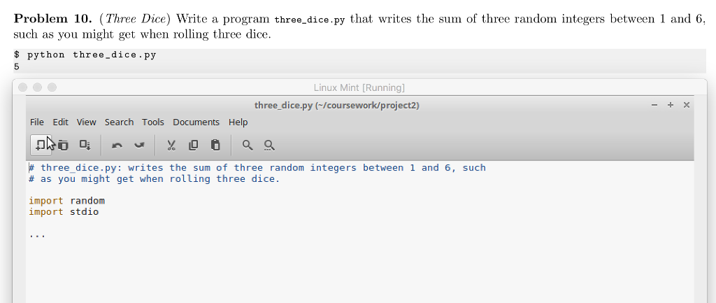 Solved Problem 10. (Three Dice) Write a program | Chegg.com