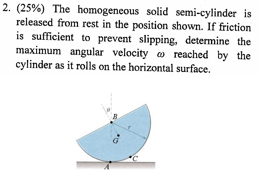 Solved The homogeneous solid semi-cylinder is released from | Chegg.com