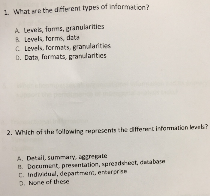 Solved What are the different types of information? A. | Chegg.com