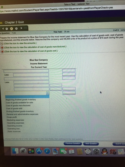 Solved Prepare the income statement for Blue Sea Company for | Chegg.com