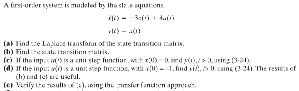 Solved A first-order system is modeled by the state | Chegg.com