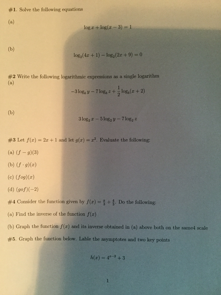 Solved #1. Solve the following equations (a) log x + log(x - | Chegg.com