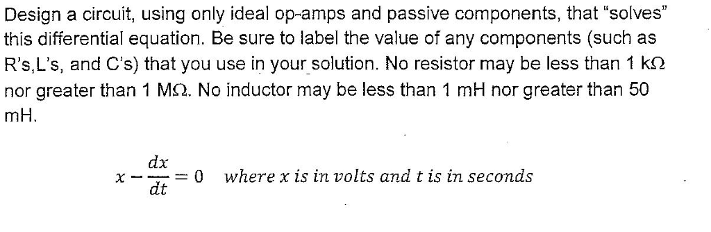 Solved Design a circuit, using only ideal op-amps and | Chegg.com