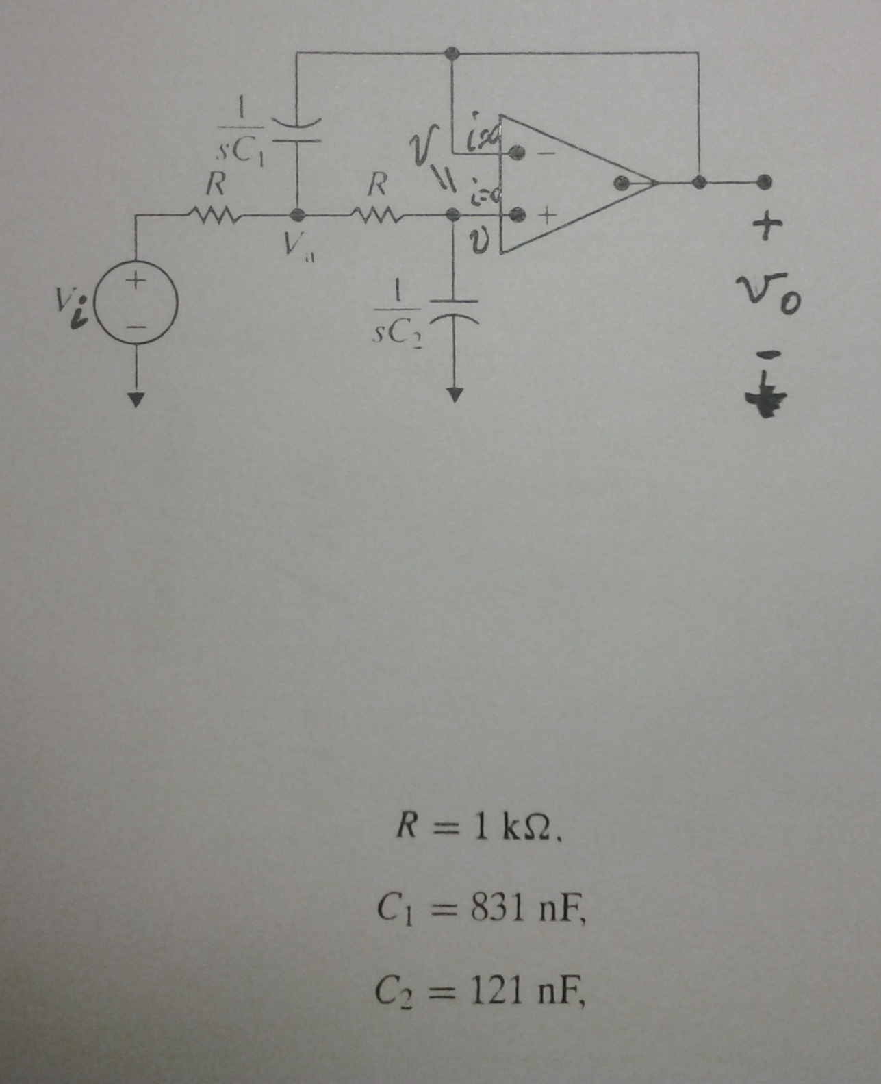 Solved R = 1 k ohm. C1 = 831 nF. C2 = 121 nF. | Chegg.com