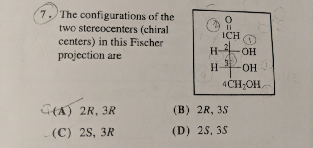 Solved 7. The configurations of the two stereocenters | Chegg.com