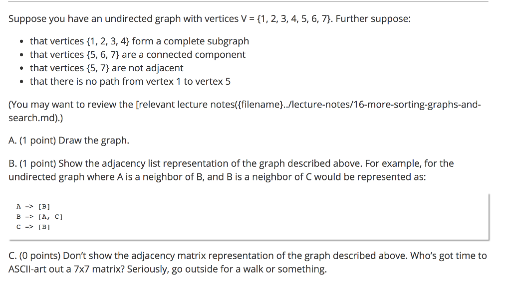 Solved Suppose you have an undirected graph with vertices | Chegg.com