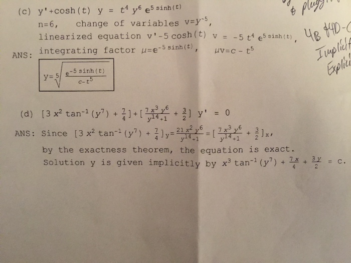 Solved Solve using differential equiations y'+cosh(t) y = | Chegg.com