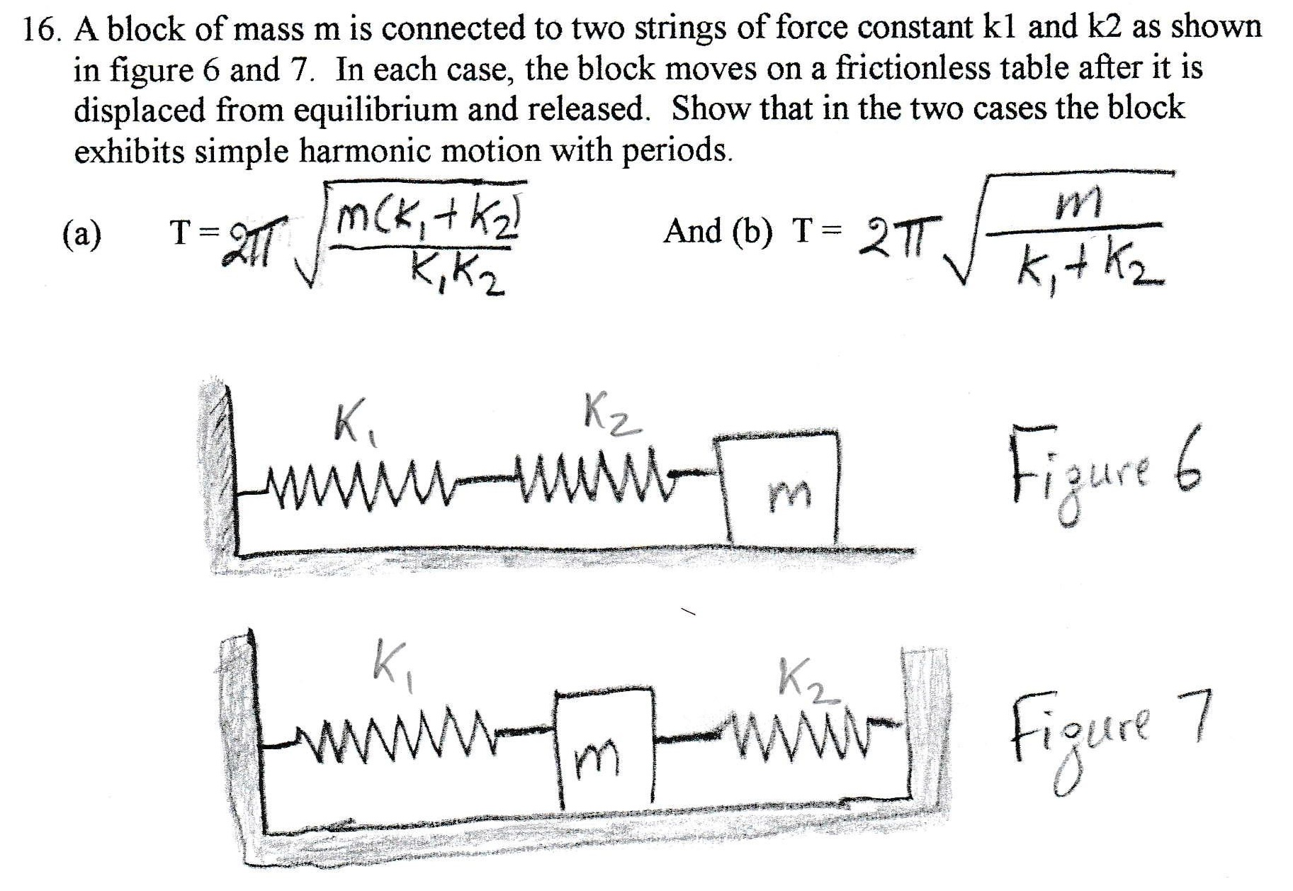 Solved A block of mass m is connected to two strings of | Chegg.com