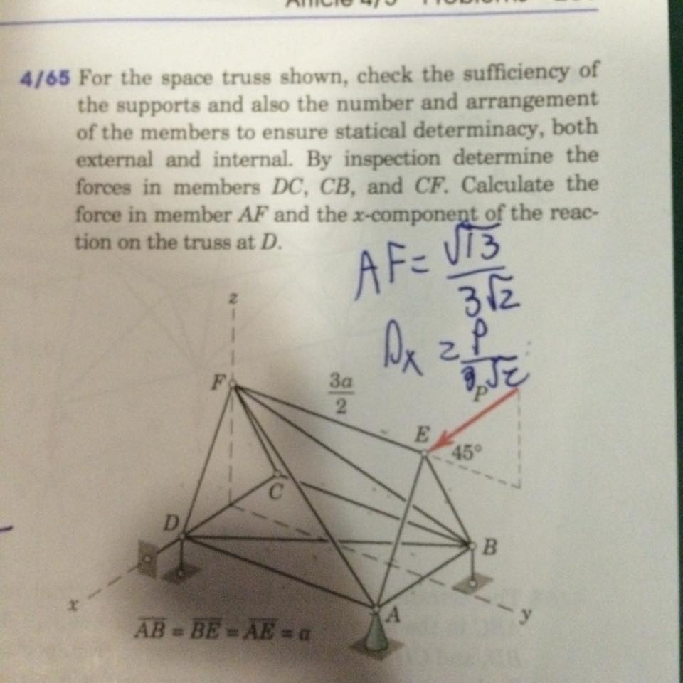 Solved For the space truss shown, check the efficiency of | Chegg.com