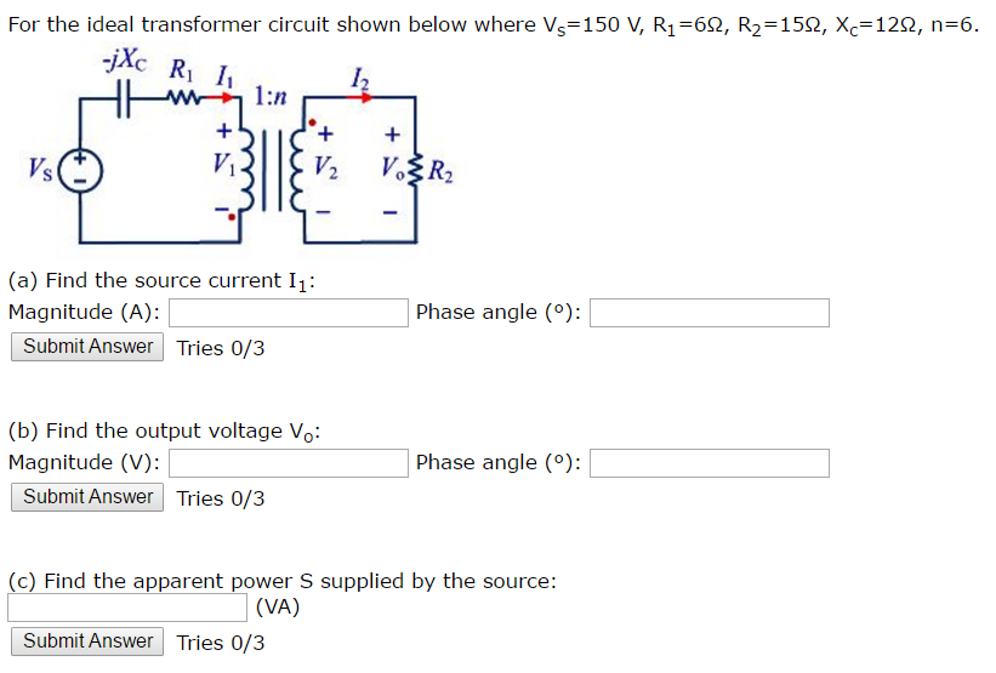 Solved For the ideal transformer circuit shown below where | Chegg.com