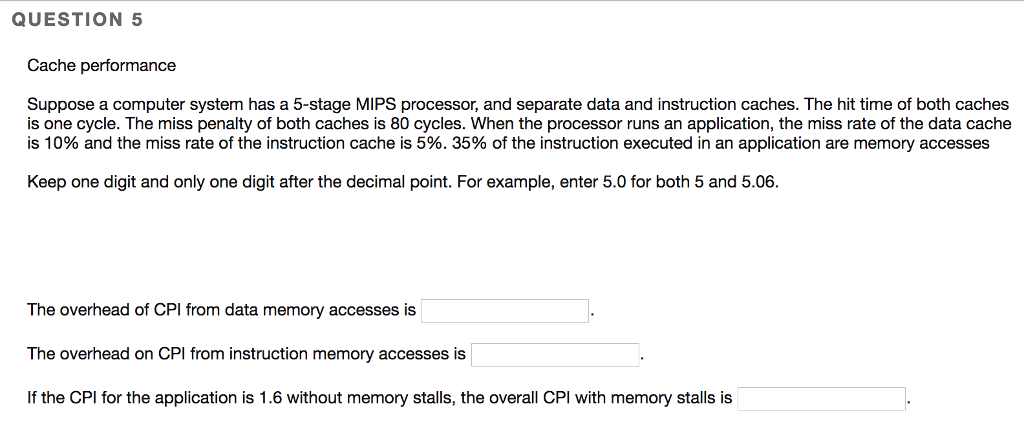 Solved QUESTION 5 Cache performance Suppose a computer | Chegg.com