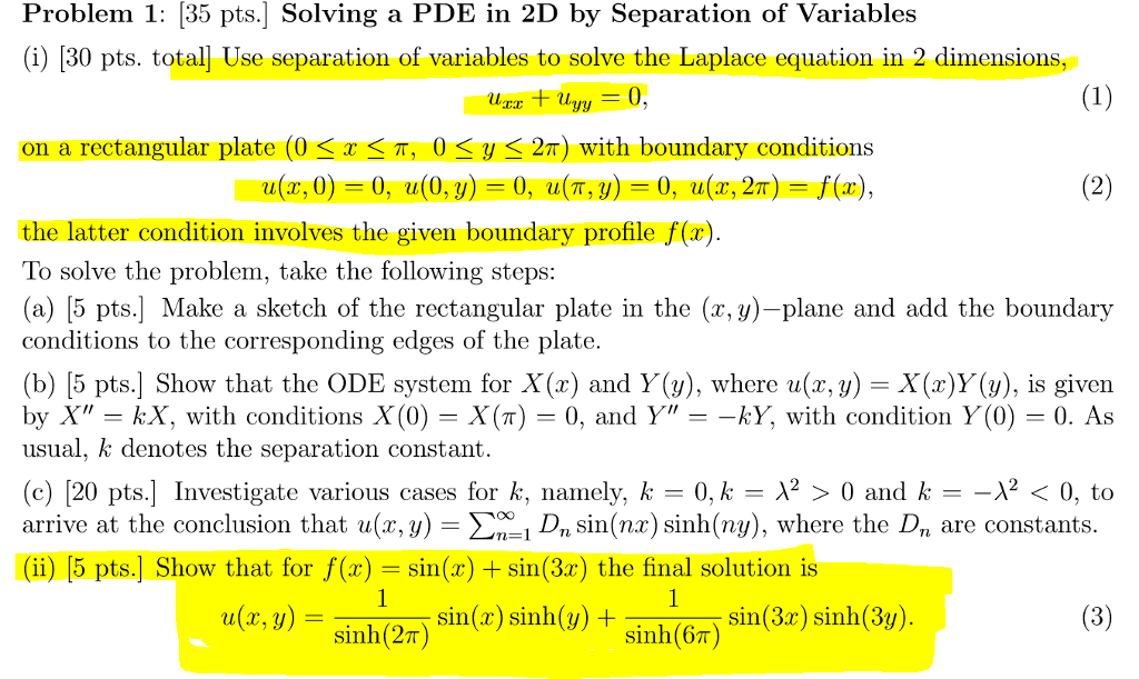 Solved Use separation of variables to solve the Laplace | Chegg.com