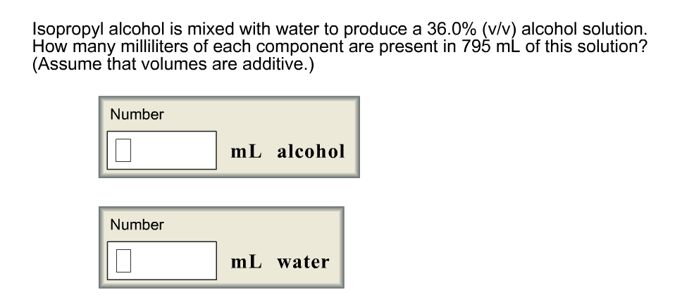 Solved Isopropyl alcohol is mixed with water to produce a | Chegg.com