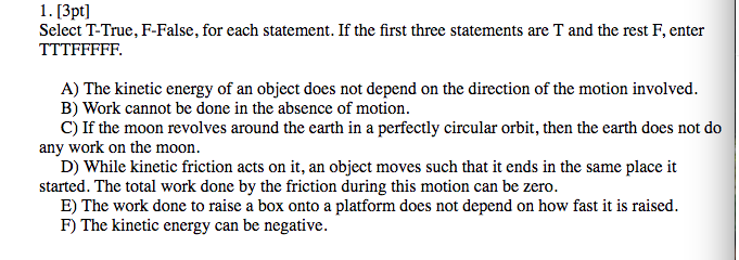 Solved Select T-True, F-False, for each statement. If the | Chegg.com