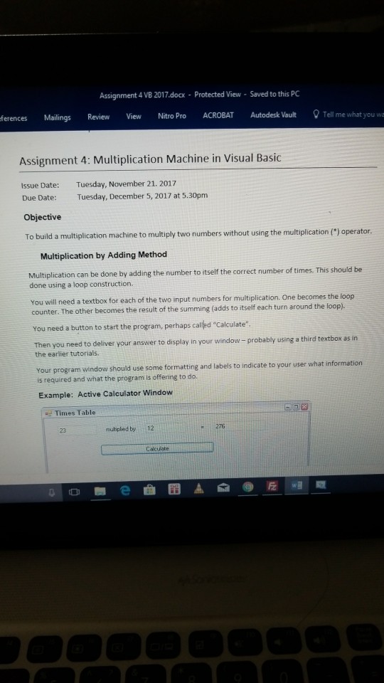 Solved Assignment 4 VB 2017 docx- Protected View Saved to | Chegg.com
