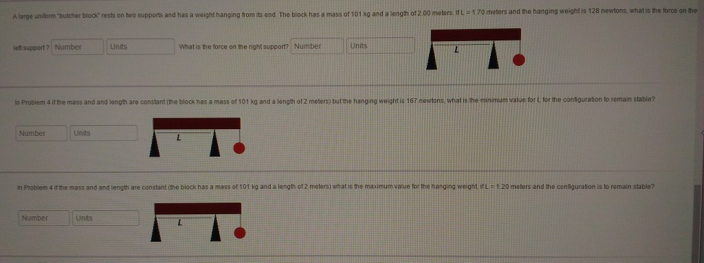 Solved large uniform butcher block and has a weight hanging | Chegg.com