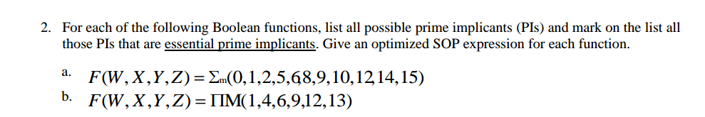 Solved For each of the following Boolean functions, list all | Chegg.com