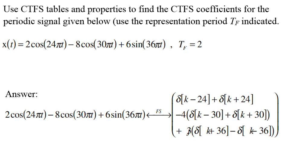 Solved Use CTFS t CTFS coefficients for the periodic signal | Chegg.com