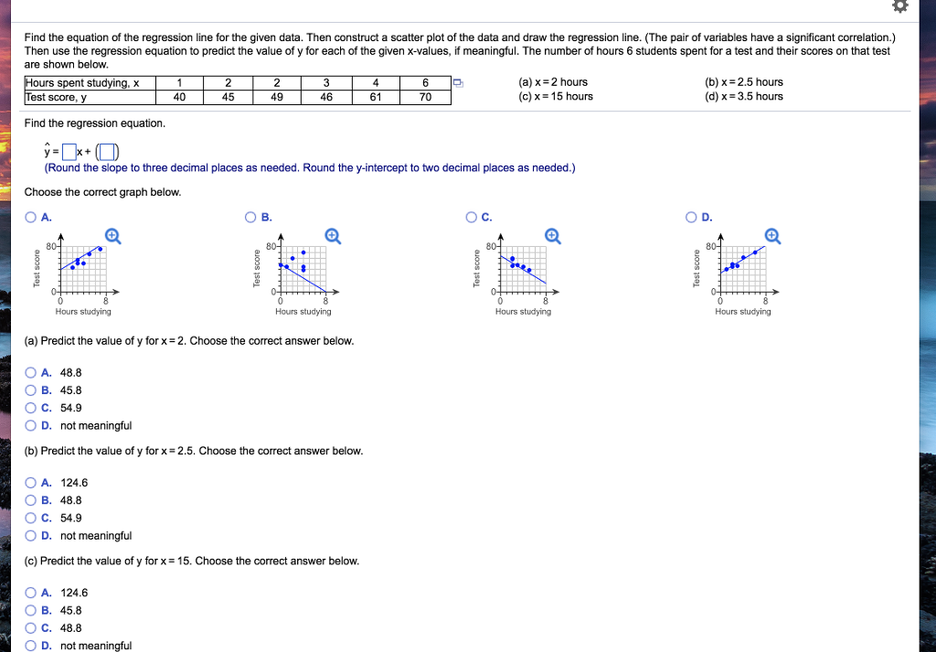 Solved Find the equation of the regression line for the | Chegg.com