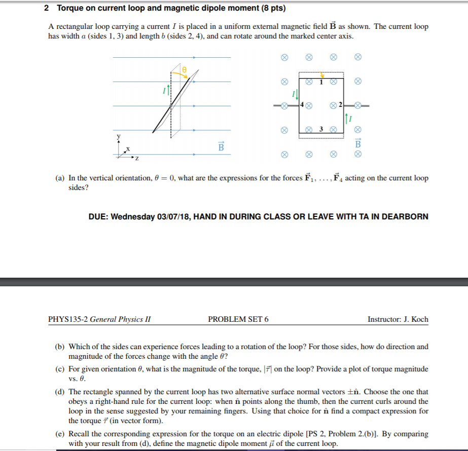 Solved 2 Torque on current loop and magnetic dipole moment | Chegg.com