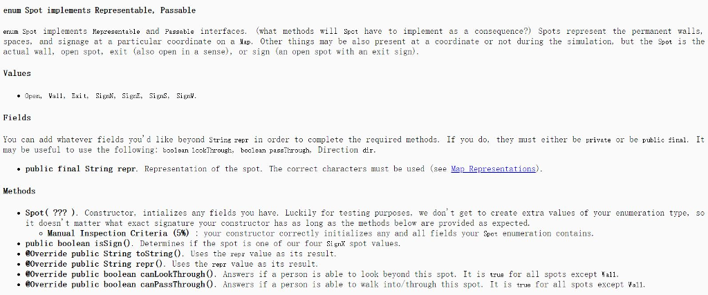 Solved enum Spot implements Representable, Passable enum | Chegg.com