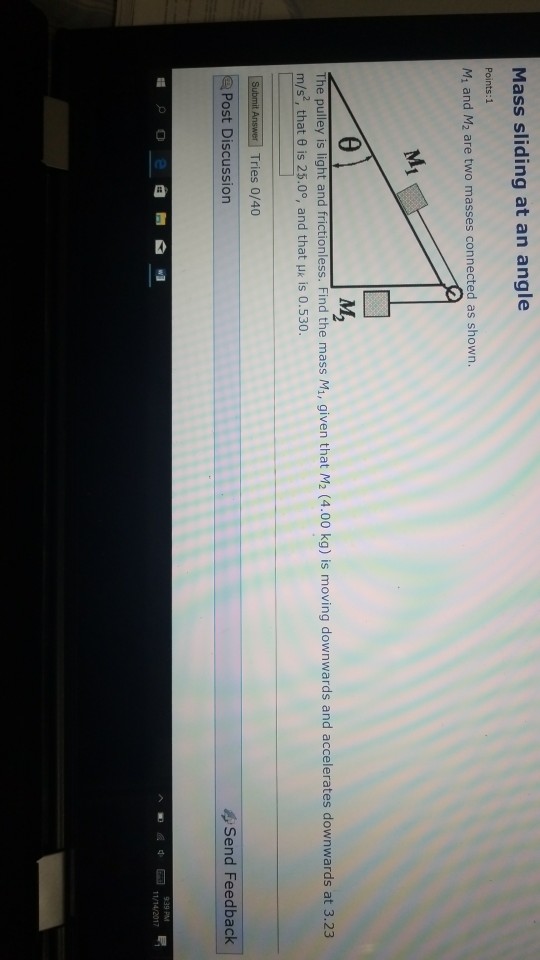 Solved Mass sliding at an angle Points: 1 M1 and M2 are two | Chegg.com