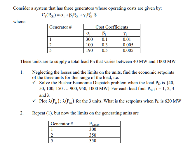 Solved Consider a system that has three generators whose | Chegg.com