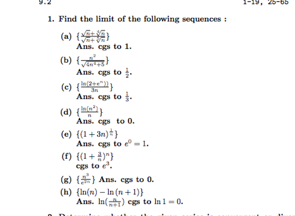 Solved Find the limit of the following sequences: | Chegg.com