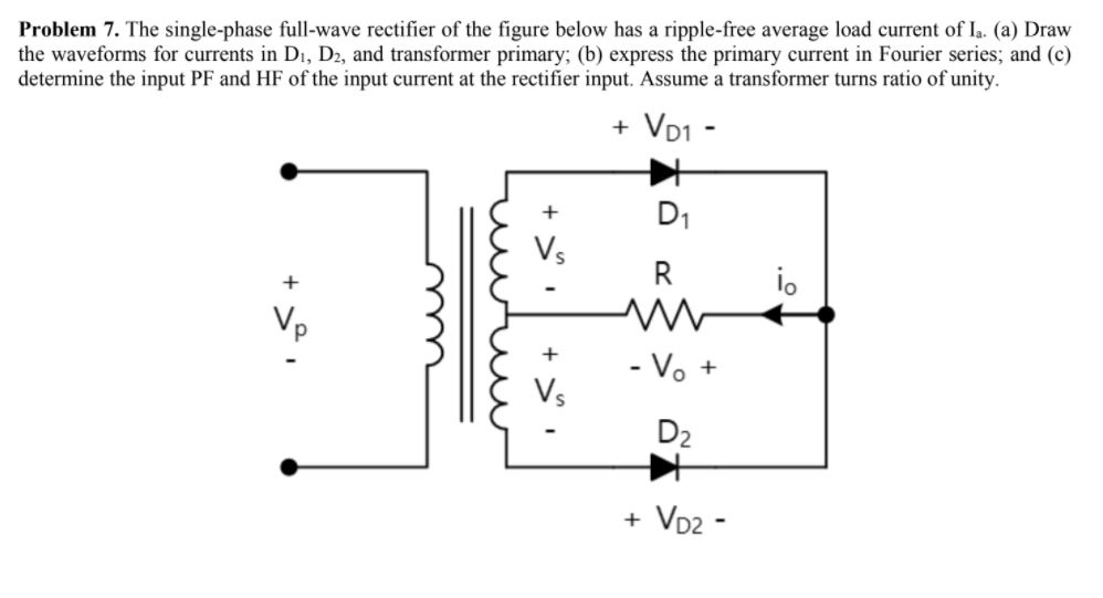 Solved Problem 7. The single-phase full-wave rectifier of | Chegg.com