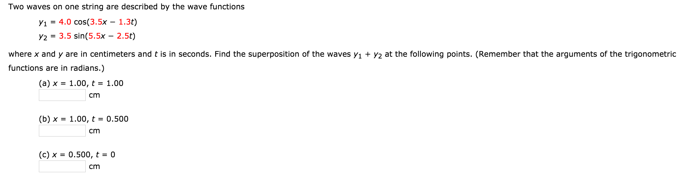 Solved Two waves on one string are described by the wave | Chegg.com