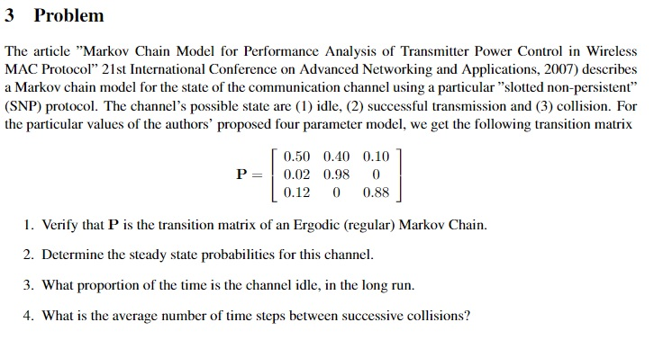 3 Problem The article "Markov Chain Model for | Chegg.com