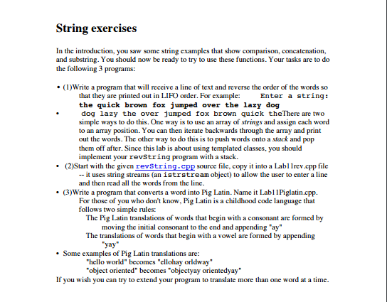 Solved String exercises In the introduction, you saw some | Chegg.com