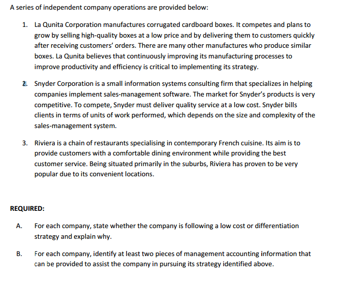 Solved A series of independent company operations are | Chegg.com