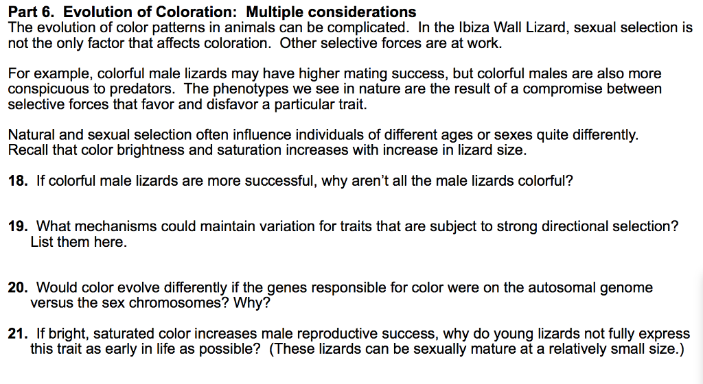 Solved Part 6. Evolution of Coloration: Multiple | Chegg.com