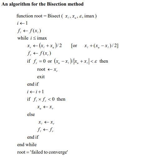 An Algorithm For The Bisection Method Function Root