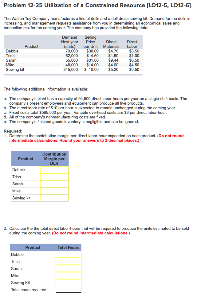 Solved Problem 12-25 Utilization of a Constrained Resource | Chegg.com