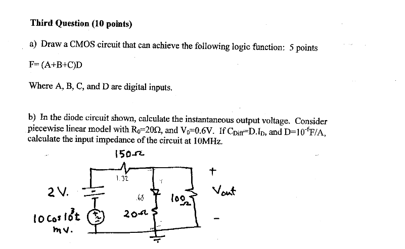 Solved Third Question (10 points) a) Draw a CMOS circuit | Chegg.com