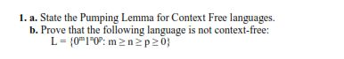 Solved: A. State The Pumping Lemma For Context Free Langua... | Chegg.com