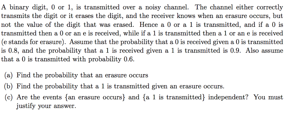 Solved A Binary Digit 0 Or 1 Is Transmitted Over A Noisy 