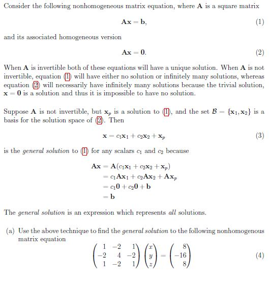 Solved consider the following nonhomogeneous matrix | Chegg.com